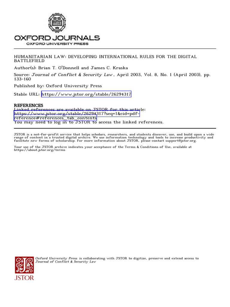 ODonnell HUMANITARIANLAWDEVELOPING 2003 | PDF | Military | International Humanitarian Law