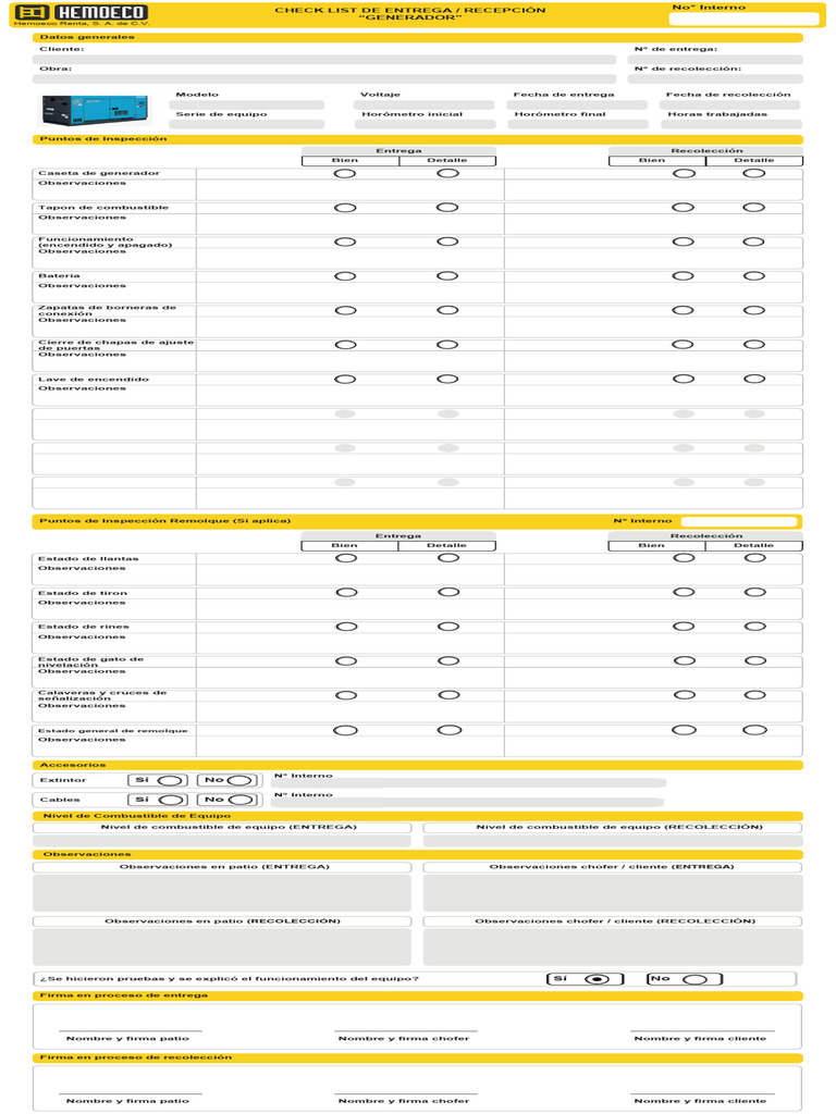 Check List de Entrega de Generador | PDF