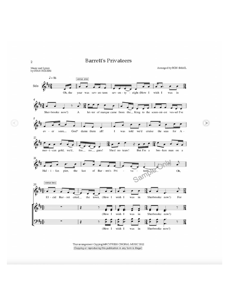 Stan Rogers Arr. Small - Barrett's Privateers | PDF