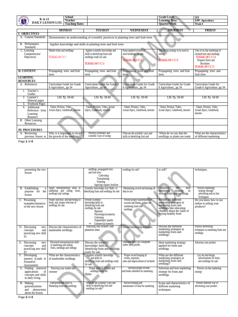 DLL EPP Agriculture Grade6 Quarter2 Week6 (Palawan Division) | PDF ...