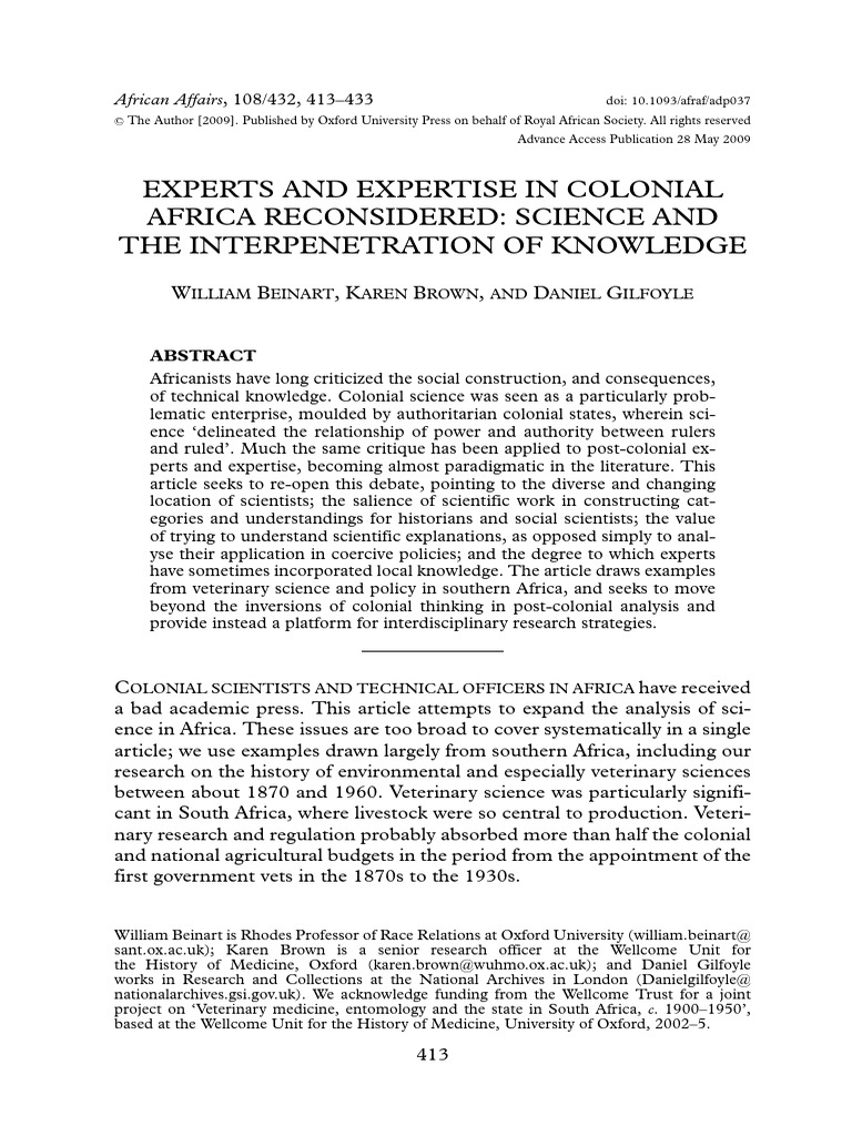 Experts and Expertise in Colonial Africa Reconsidered: Science and The ...