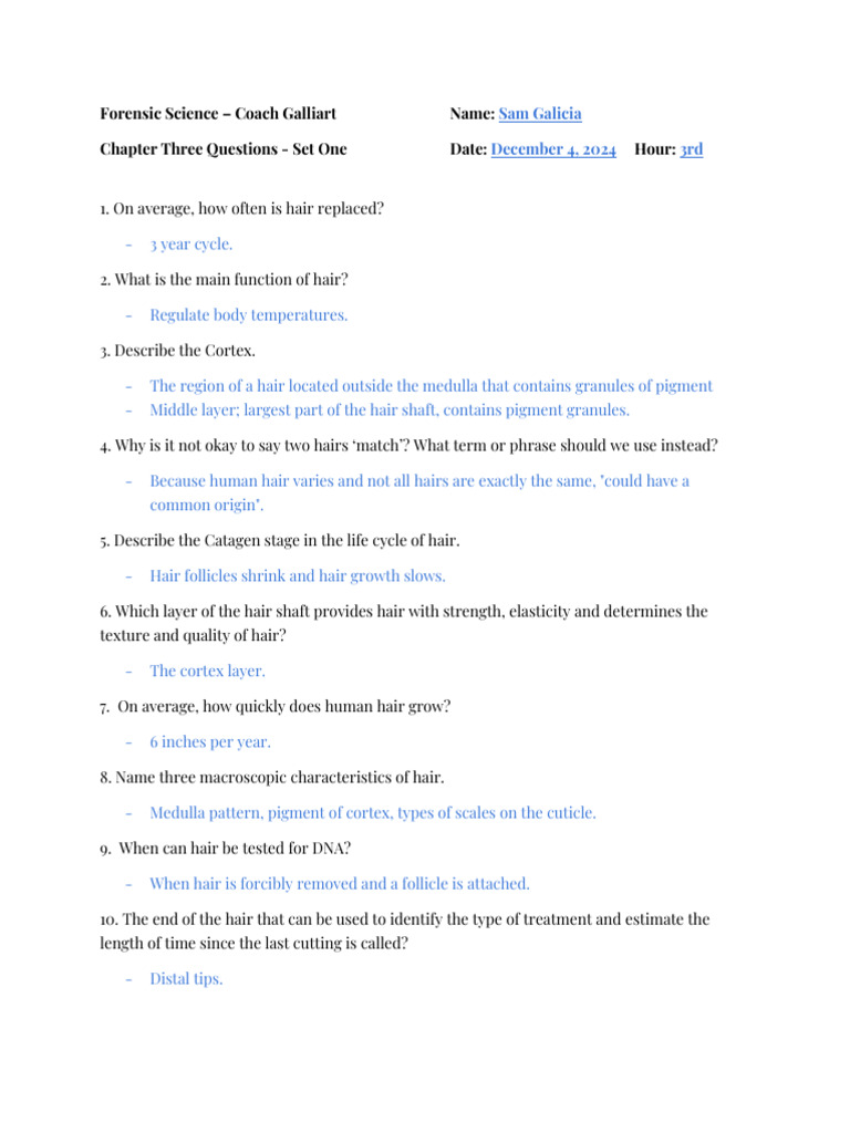 Chapter Three Questions Set One | PDF | Hair | Integumentary System