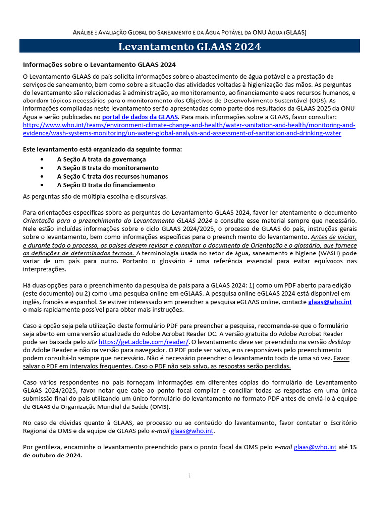 glaas-2024-levantamento-glaas | PDF | Águas residuais | Organização ...
