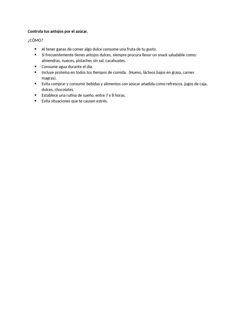 Controla Tus Antojos Por El Azúcar | PDF