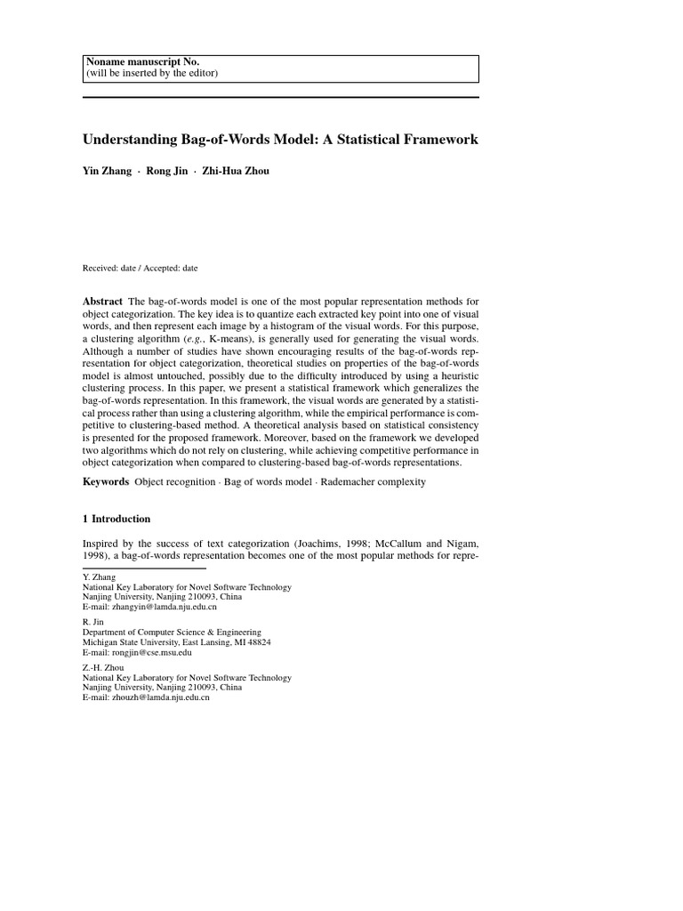 Understanding Bag-Of-Words Model A Statistical Fra | PDF | Probability ...