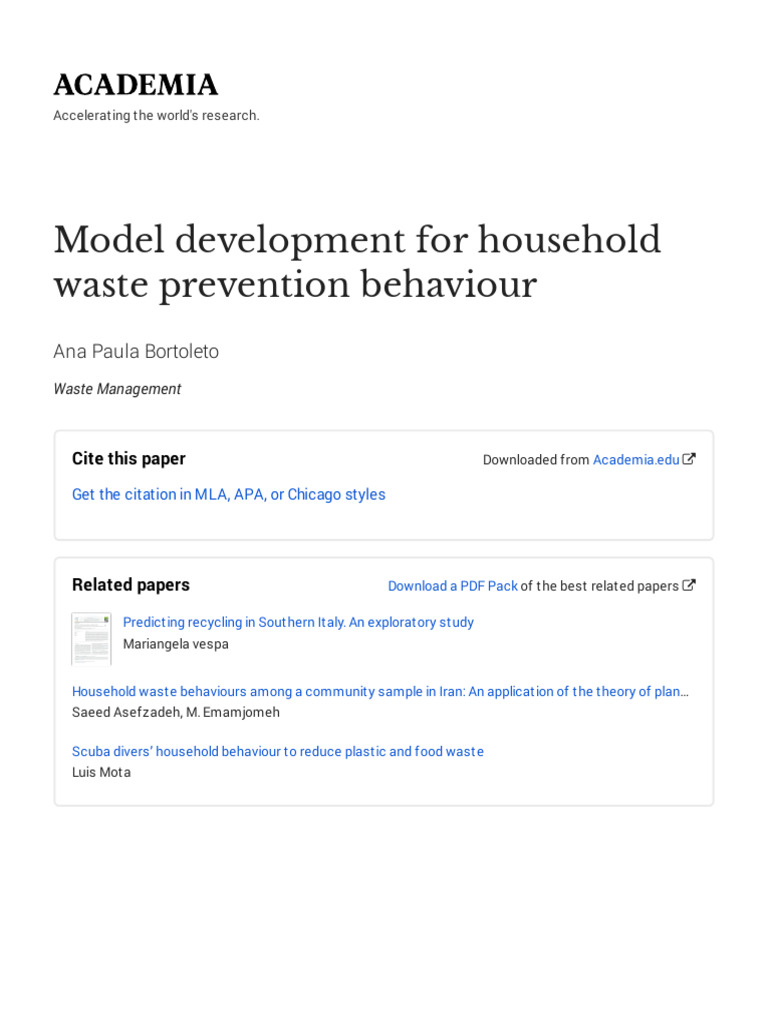 Household Waste Prevention Behavior Model | PDF