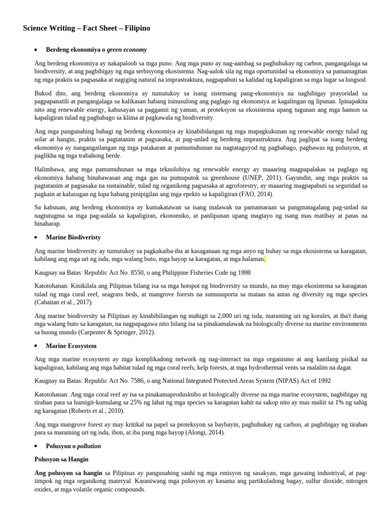 Science Writing Fact Sheet Filipino | PDF