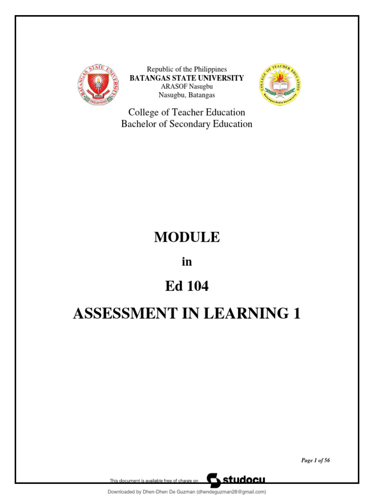 Assessment in Learning Module Overview | PDF | Educational Assessment ...