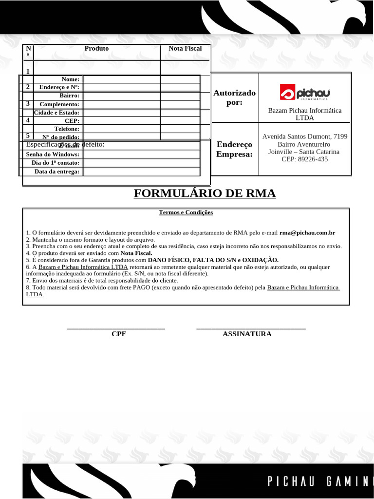 FORMULÁRIO RMA PC 2023 | PDF