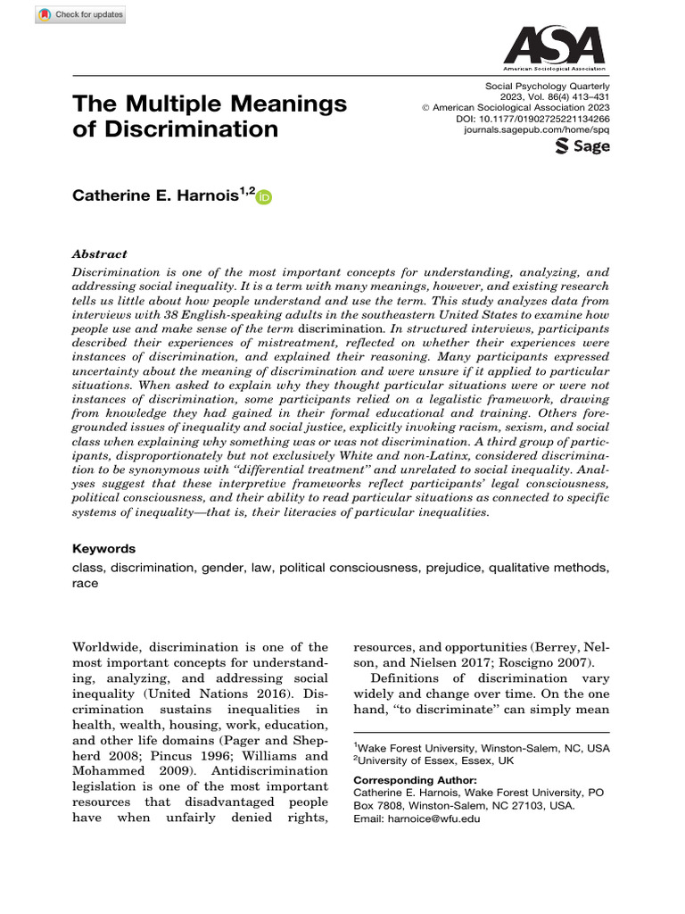 The Multiple Meanings of Discrimination | PDF | Discrimination | Prejudices
