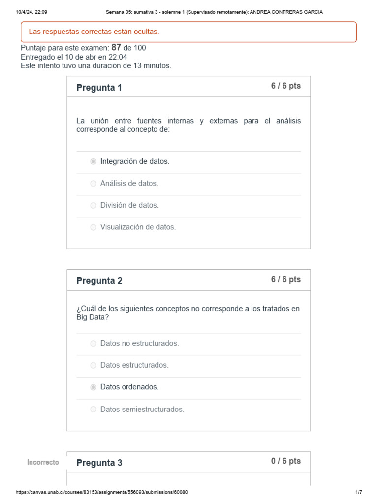 Semana 05 - Sumativa 3 - Solemne 1 (Supervisado Remotamente) - ANDREA CONTRERAS GARCIA | PDF ...