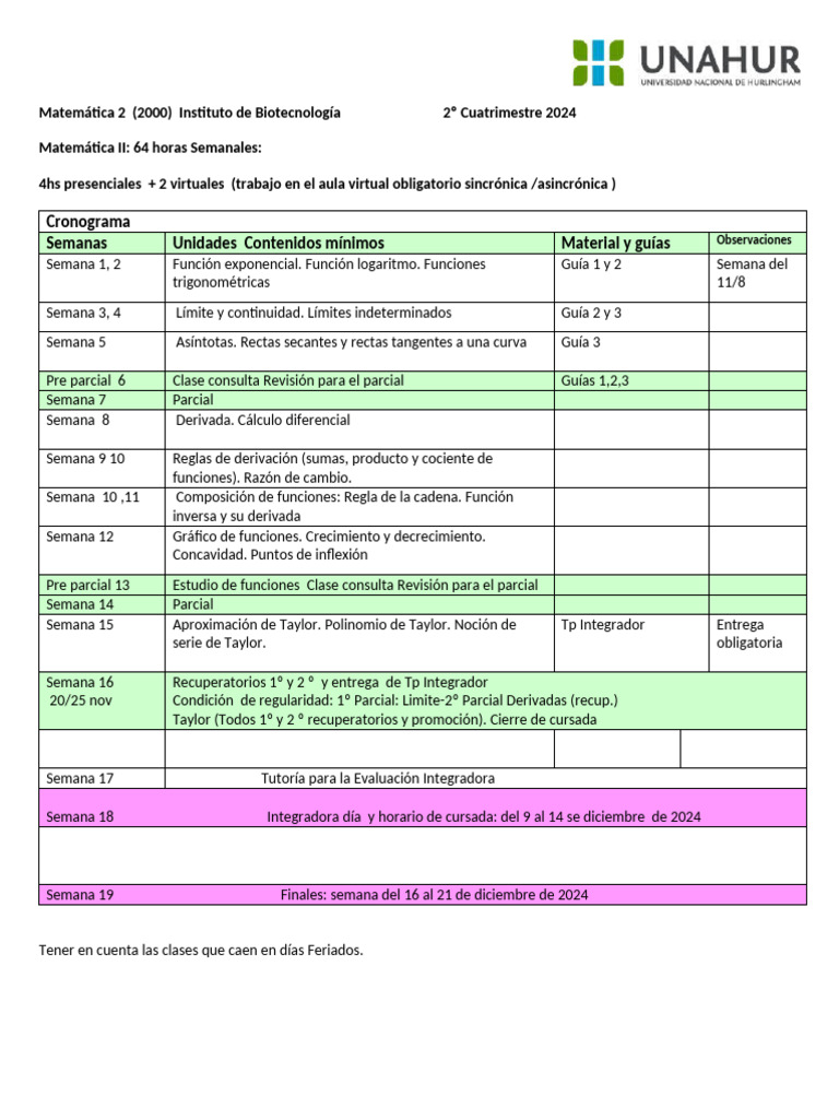 0.cronograma Mate 2 2ºcuatr 2024 | PDF