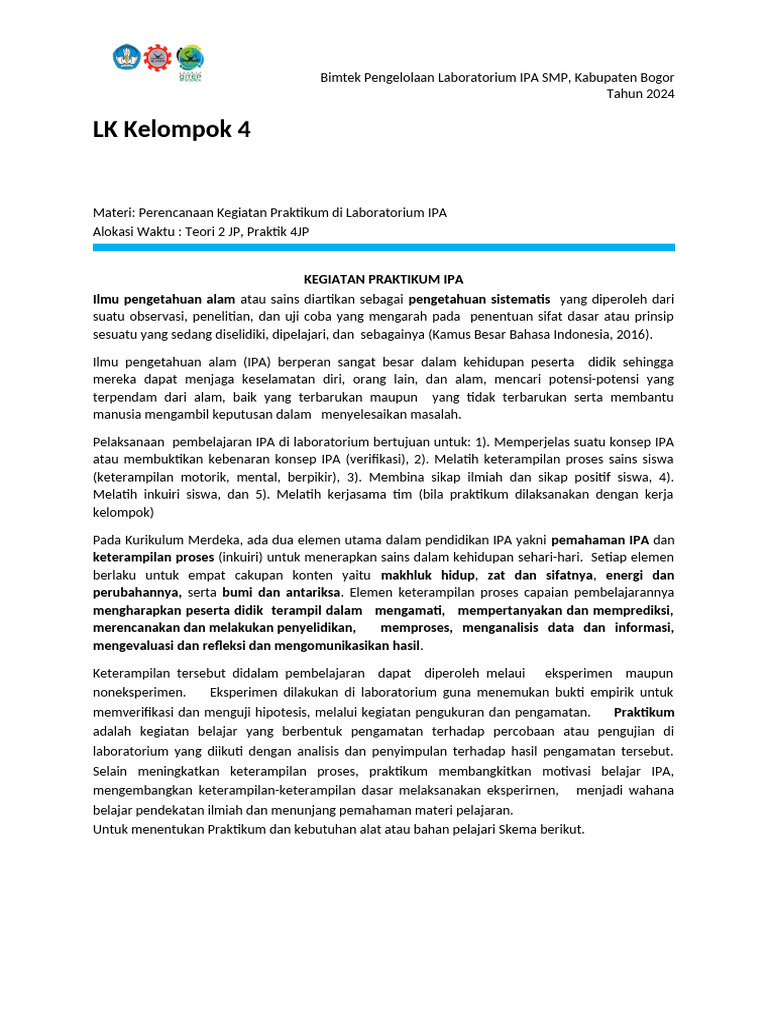 LK 3c.Perencanaan Kegiatan Praktikum IPA kelompok 4 | PDF