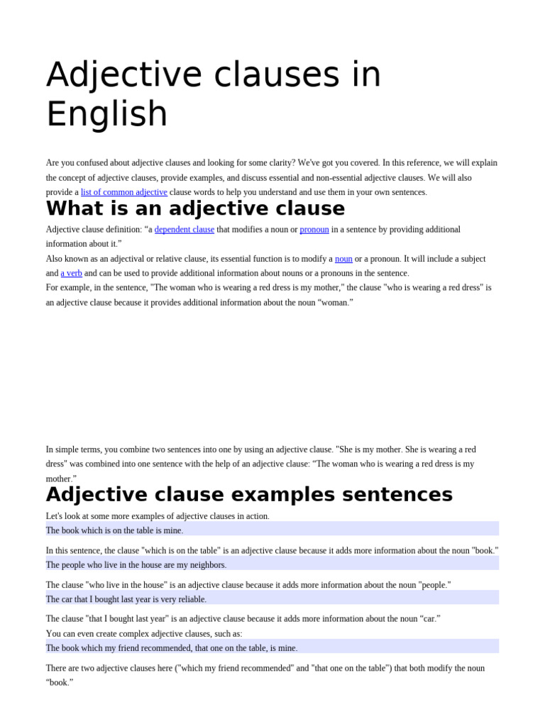 Adjective clauses in English | PDF | Adjective | Clause