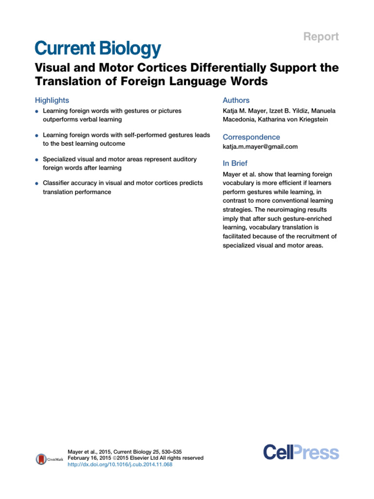 Gesture-Enhanced Language Learning Study | PDF | Functional Magnetic ...