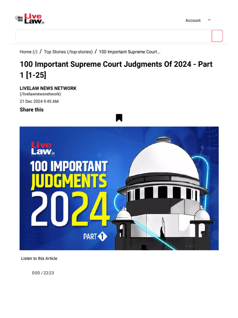100 Key Supreme Court Judgments 2024 | PDF | Supreme Court Of The ...