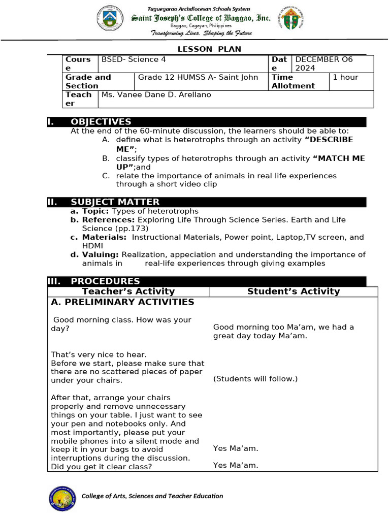 Types of Heterotrophs Lesson Plan | PDF | Biology
