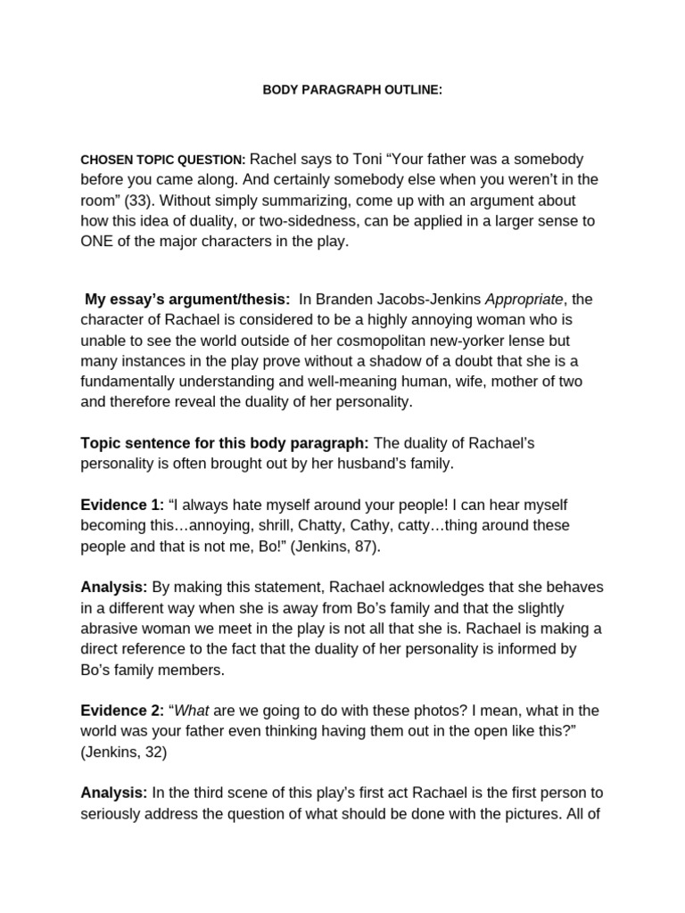 Body Paragraph Outline Sébastien Cimpaye | PDF