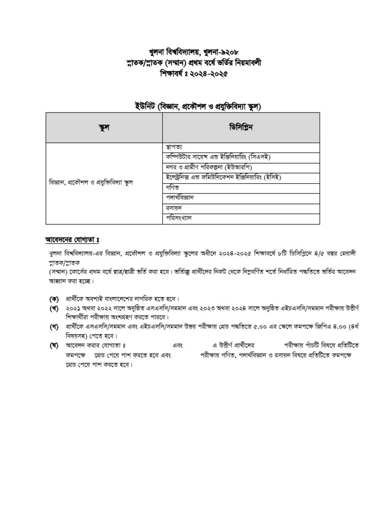 Khulna University Circular | PDF | Secondary Education | Qualifications