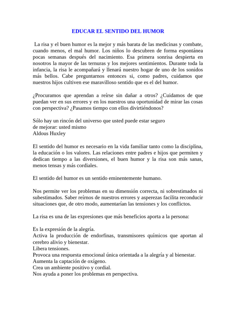 Educar el Sentido del Humor Infantil | PDF | Humor | La risa