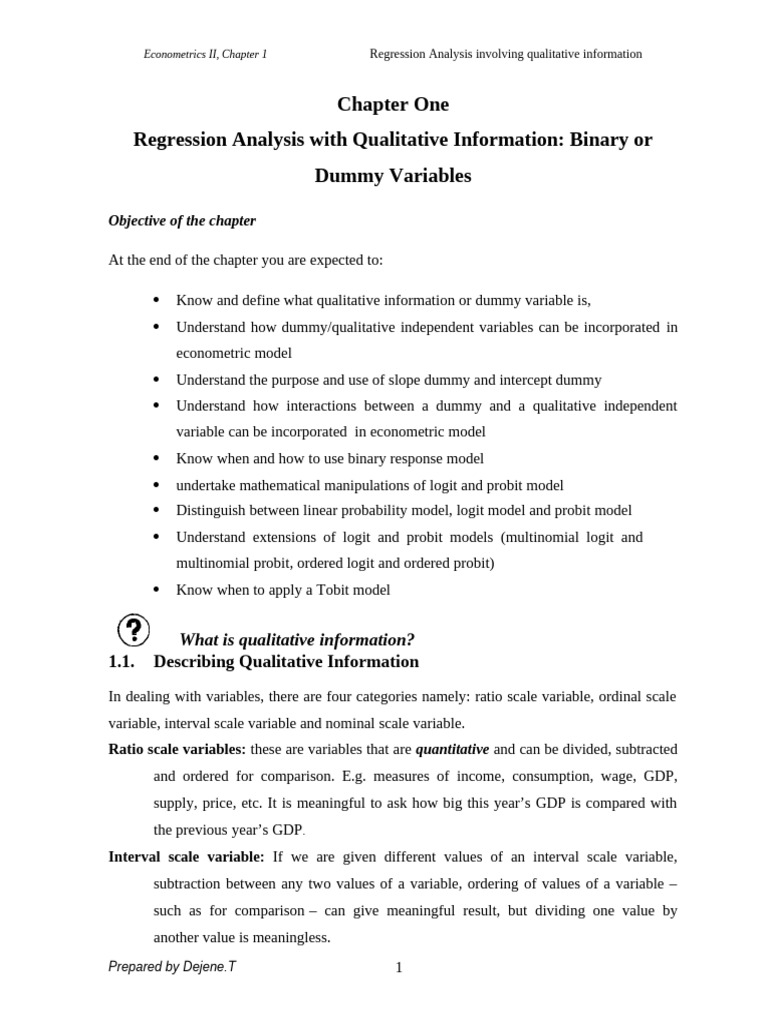 Econometrics II Chapter One | PDF | Categorical Variable | Regression Analysis