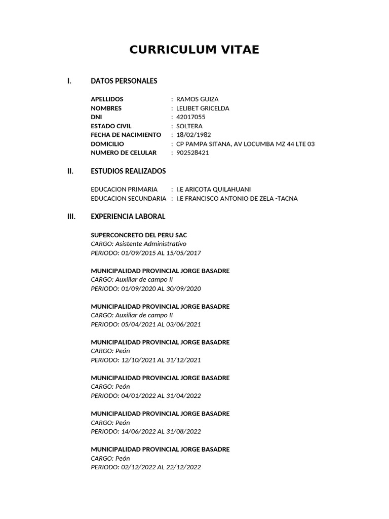 Curriculum Vitae Lelibet Gricelda Ramos | PDF
