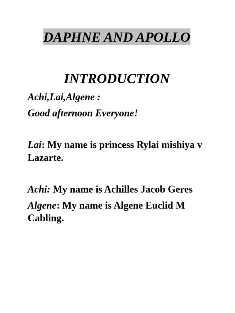 Daphne and Apollo: Character Introductions | PDF