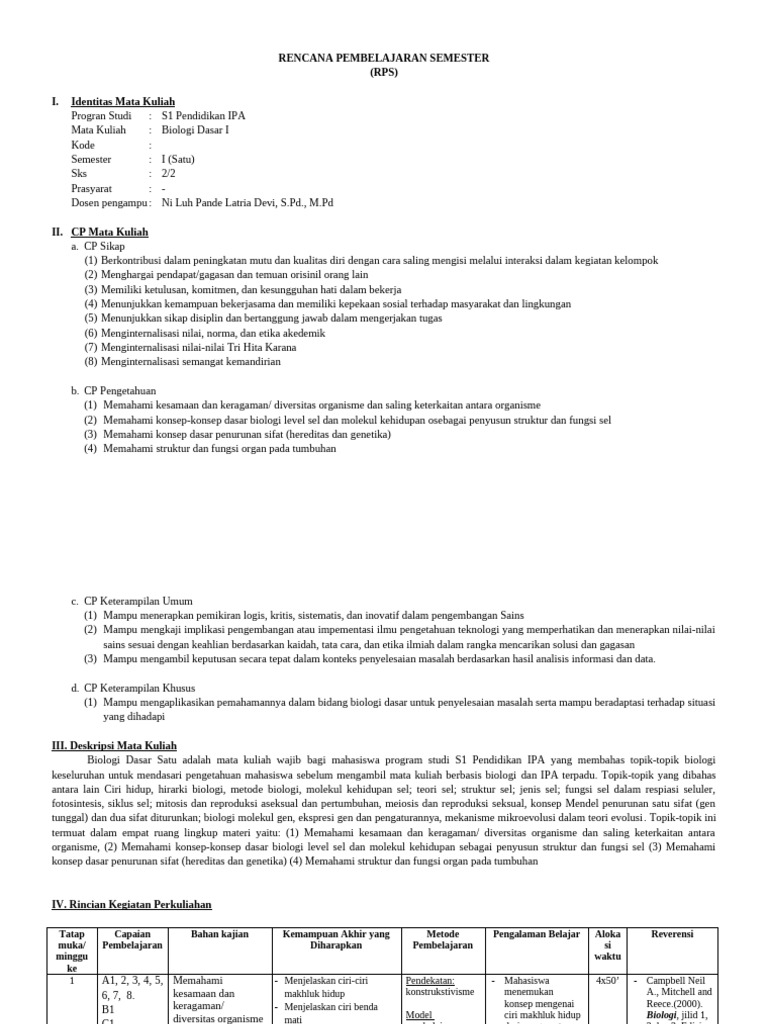 RPS_Biologi_dasar_I | PDF