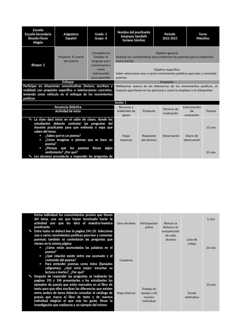 Proyecto de Poesía en Español 3A | PDF | Cognición | Comunicación humana