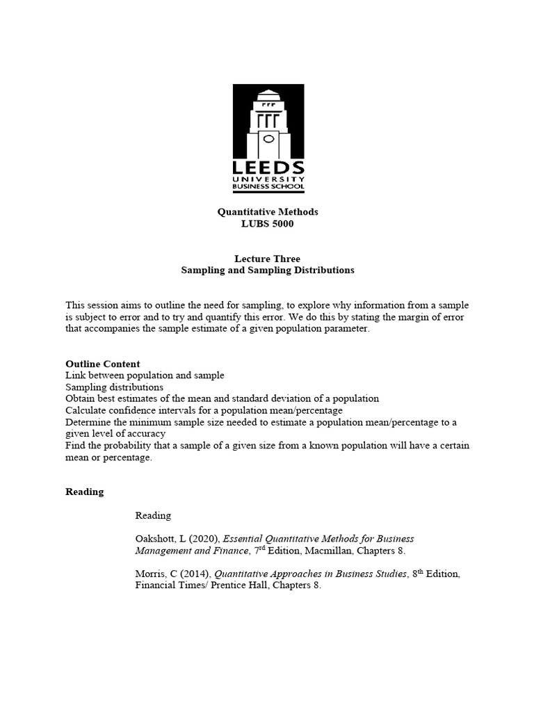 Handbook Sampling And Sampling Distributions Pdf Standard