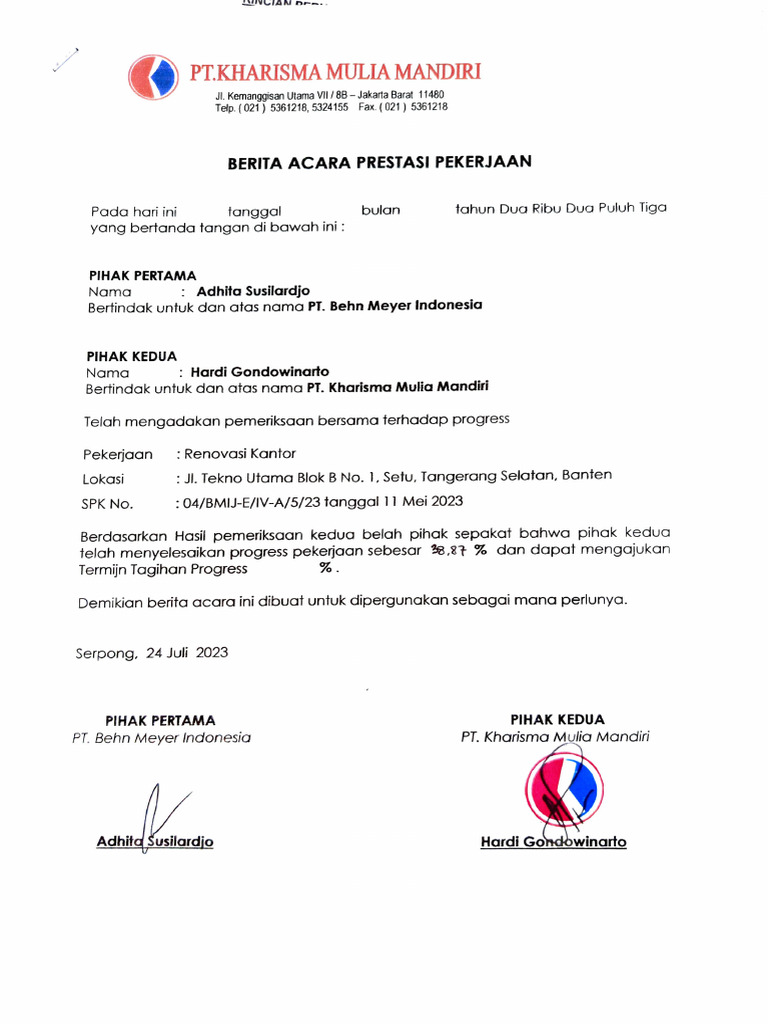 Berita Acara Progres Renovasi Kantor | PDF