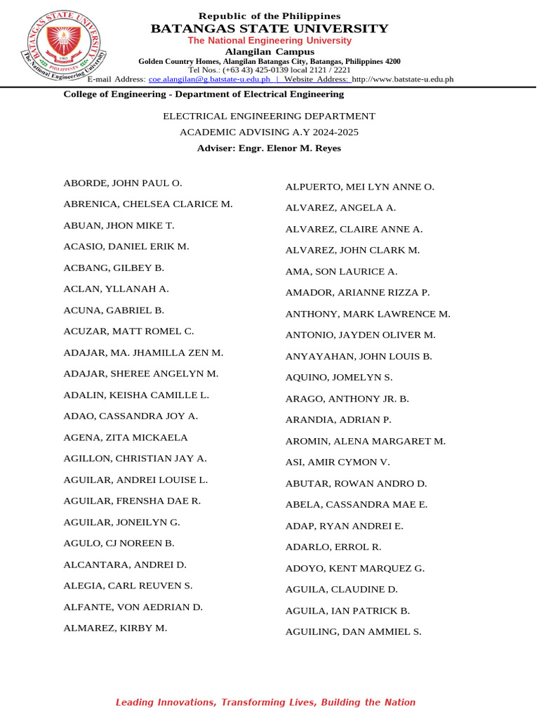 Academic Advisees 2024 2025 Approved Unsigned | PDF