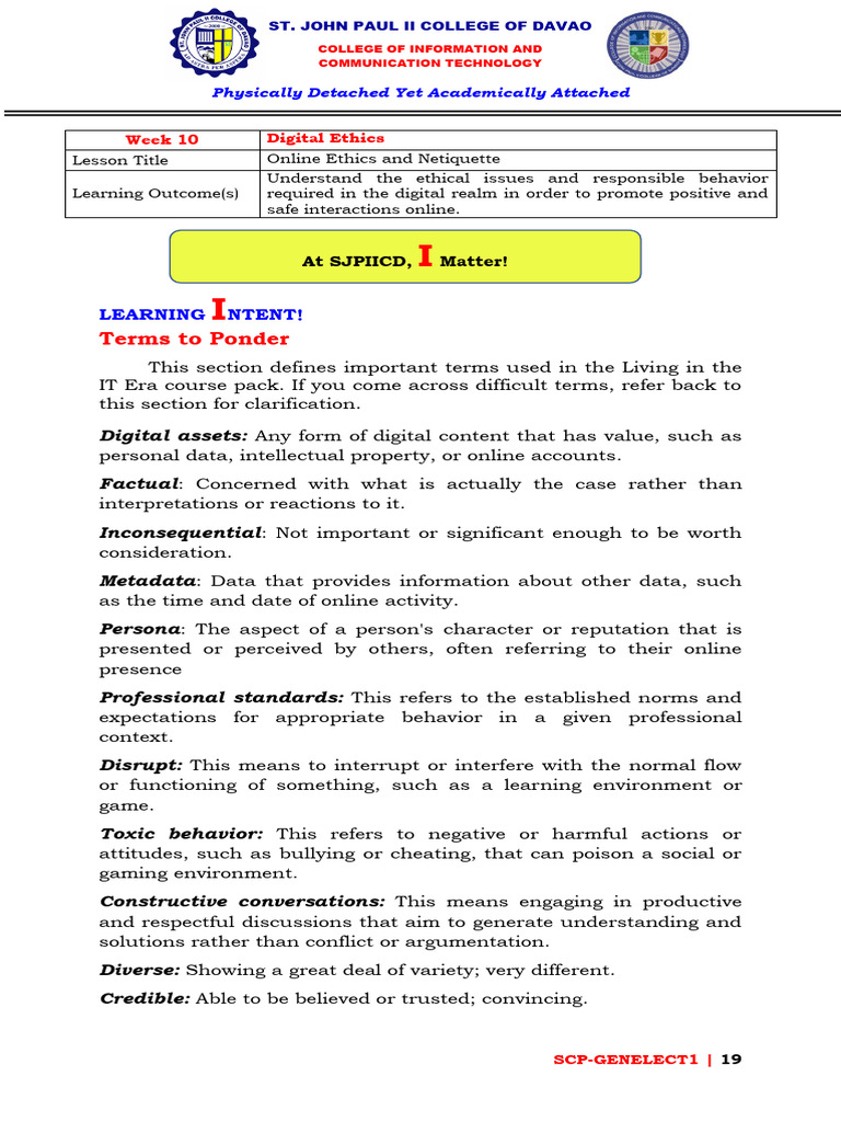 Ict SCP Genelect1 Midterm Week 10 | PDF | Plagiarism | Social Media