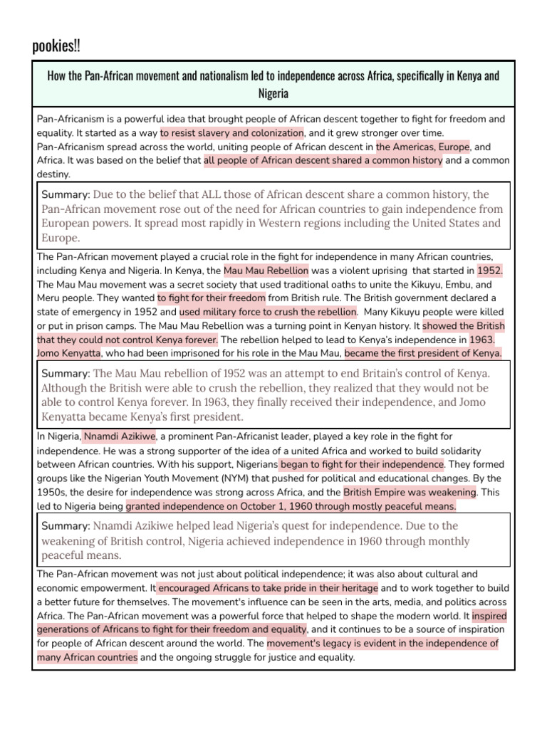 An Analysis of How The Pan-African Movement and Nationalism Led To ...