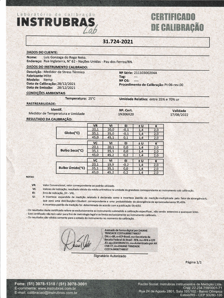 Certificado de Calibração de Medidor | PDF | Calibração | Exatidão e ...