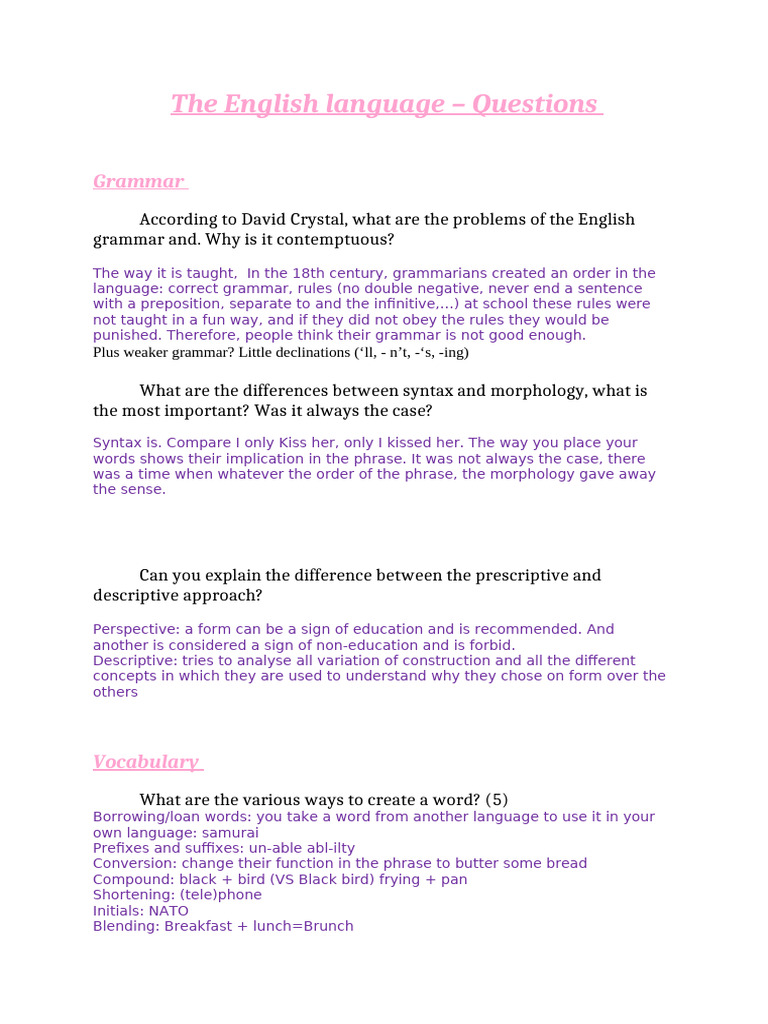 The English Language Questions (1) | PDF | Stress (Linguistics ...