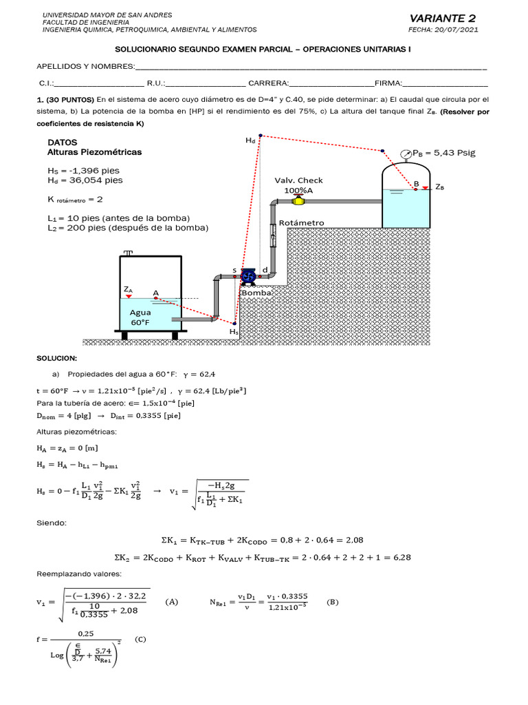 Solucionario V2 - Segundo Parcial - Operaciones Unitarias I - 2021 | PDF | Sector secundario de ...