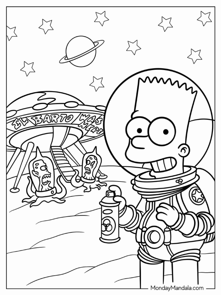 Bart Simpson Painting Graffiti On Spaceship Coloring Page | PDF