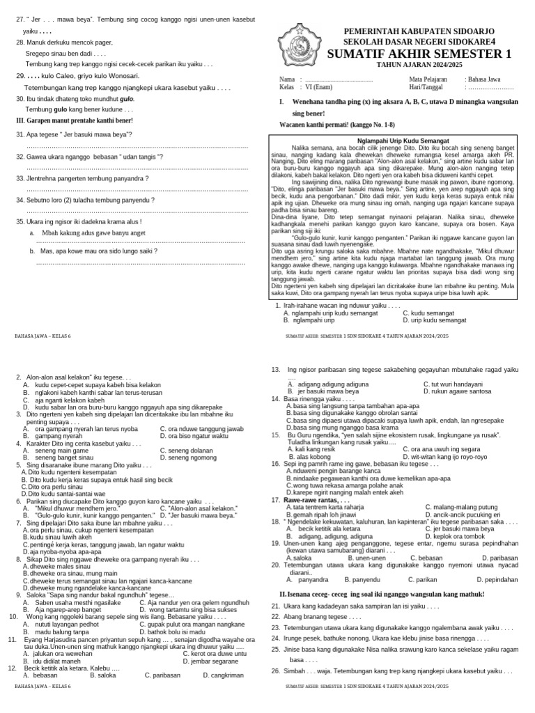 SAS1 B.JAWA Kls 6 | PDF