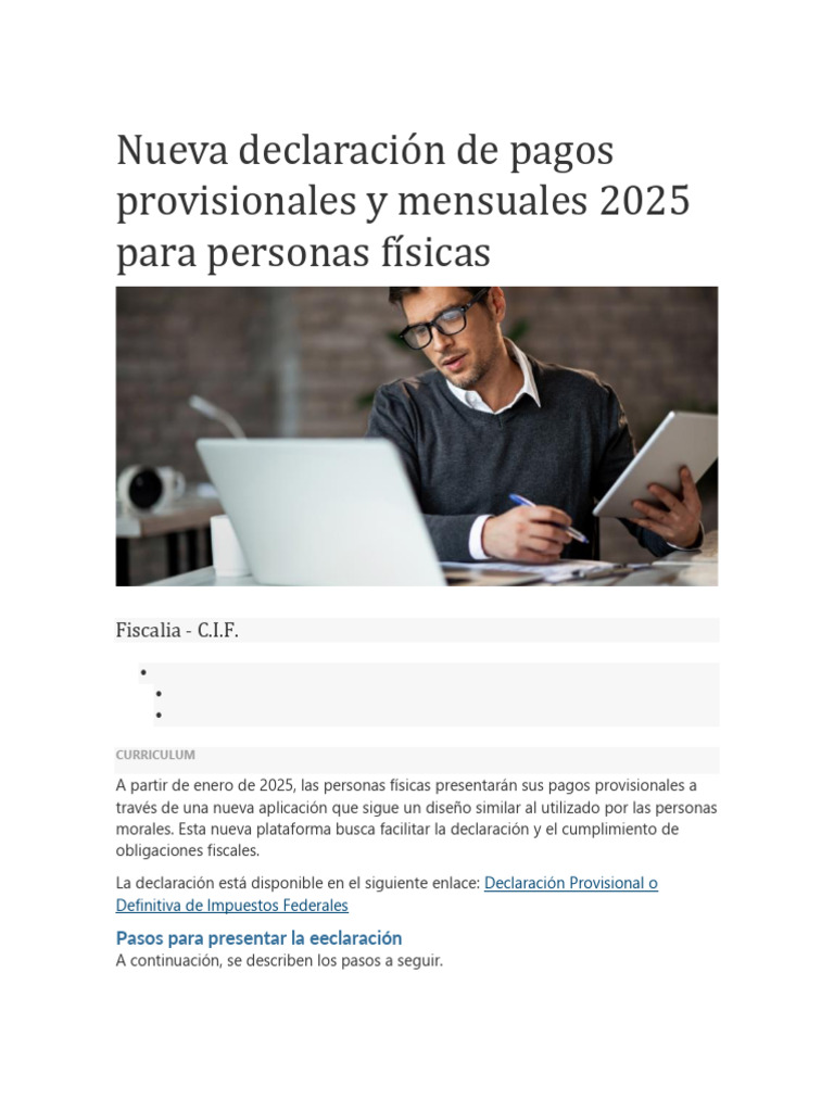 Nueva Declaración De Pagos Provisionales Y Mensuales 2025 Para Personas