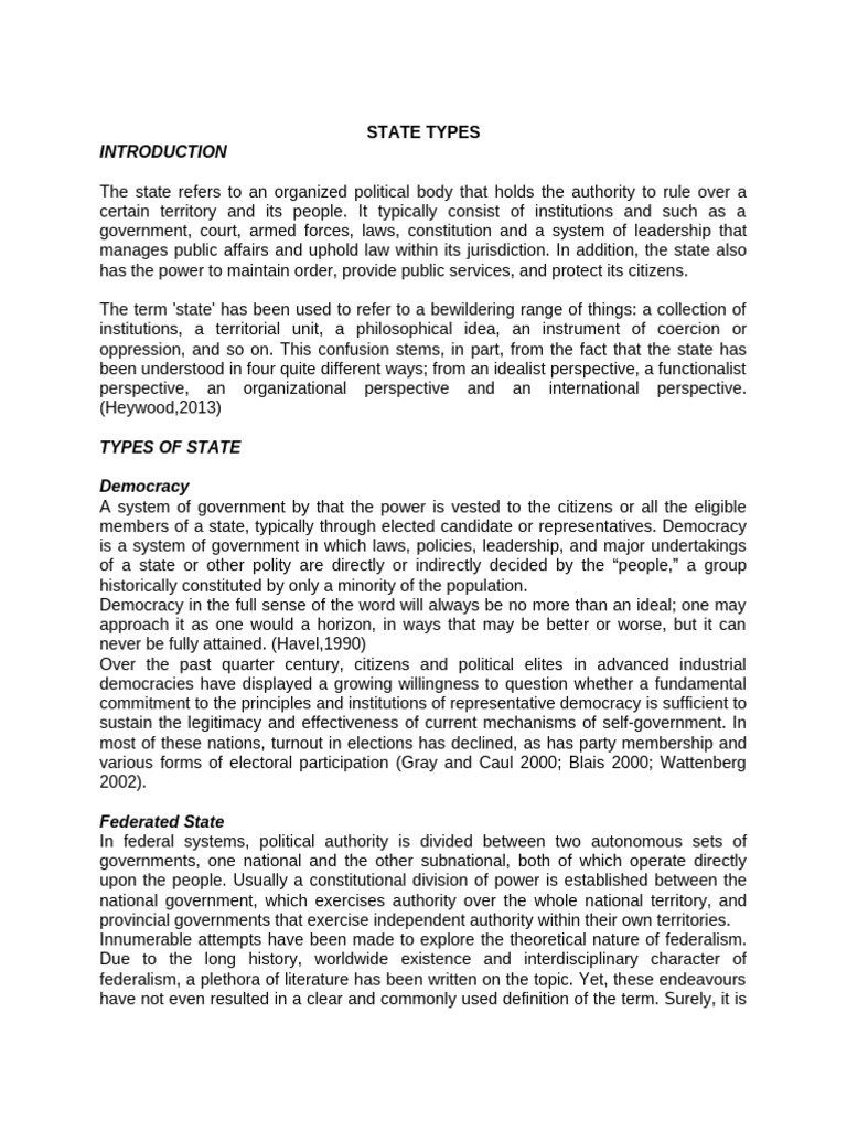 Types of Political States Explained | PDF | Monarchy | Oligarchy