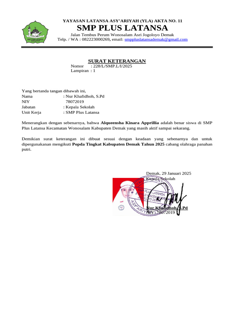 Surat Keterangan Aktif SISWA Caca | PDF