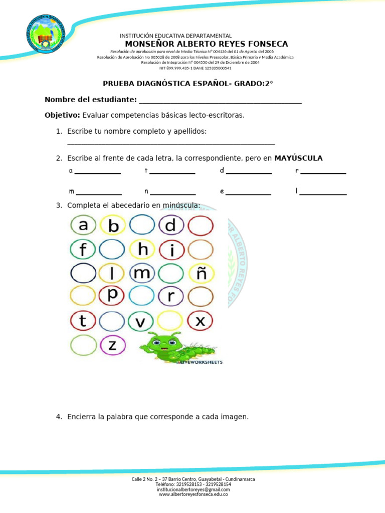 Prueba Diagnostica Español-Grado 2°-2025 | PDF | Educación de la ...