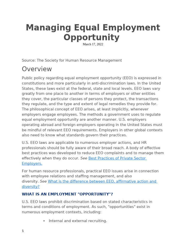 Understanding Equal Employment Opportunity | PDF | Sexual Harassment ...
