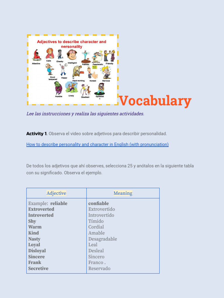 Adjetivos de personalidad en inglés | PDF