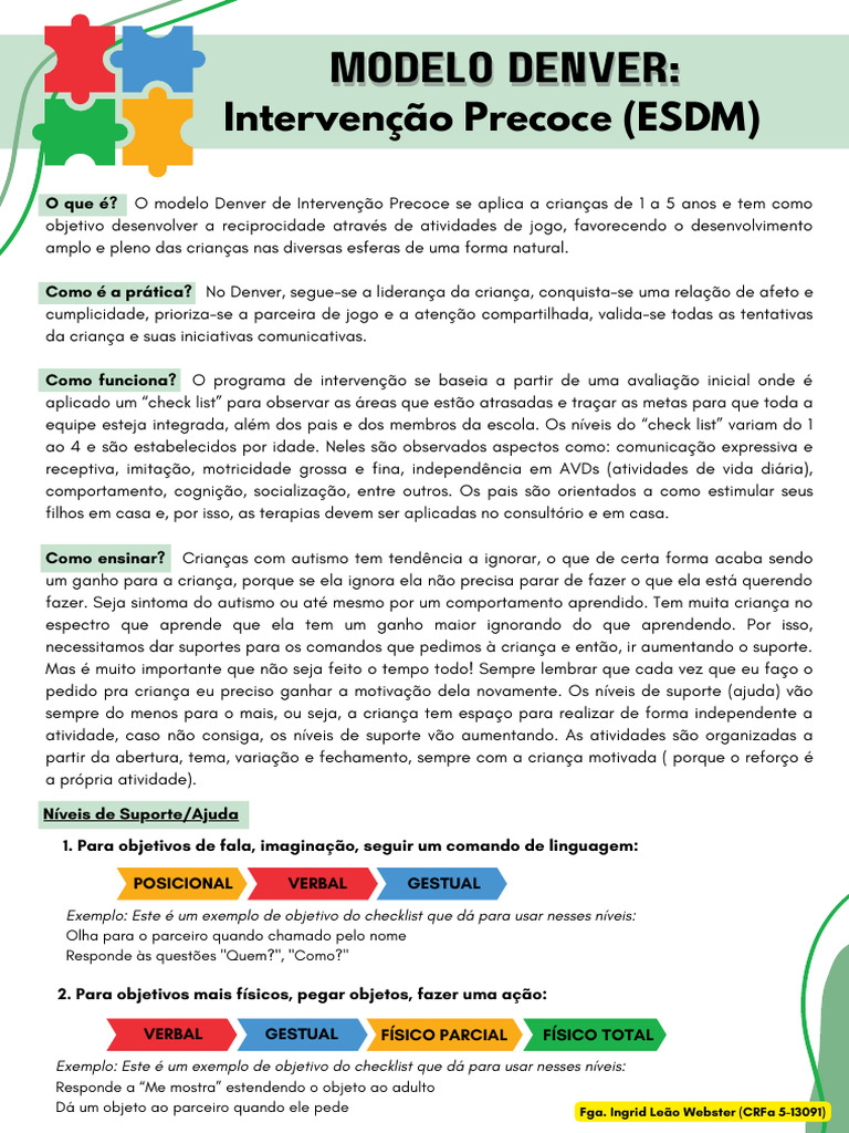 Modelo Denver - explicativo | PDF | Autismo | Ciências comportamentais