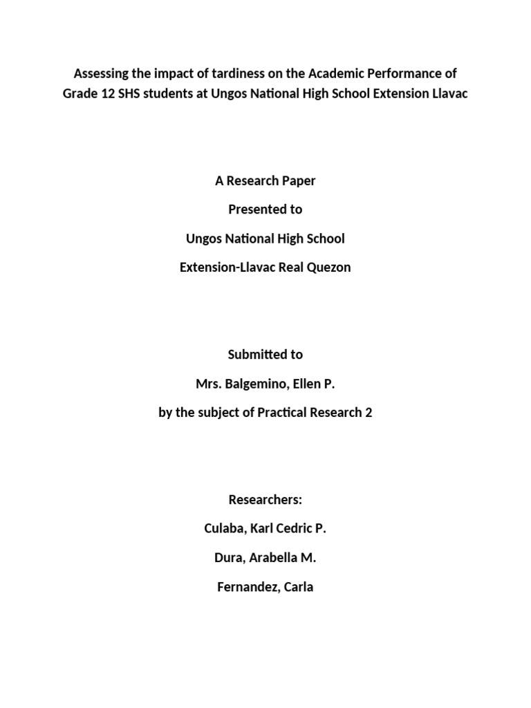 Tardiness Impact on Grade 12 Performance | PDF | Sampling (Statistics) | Teachers