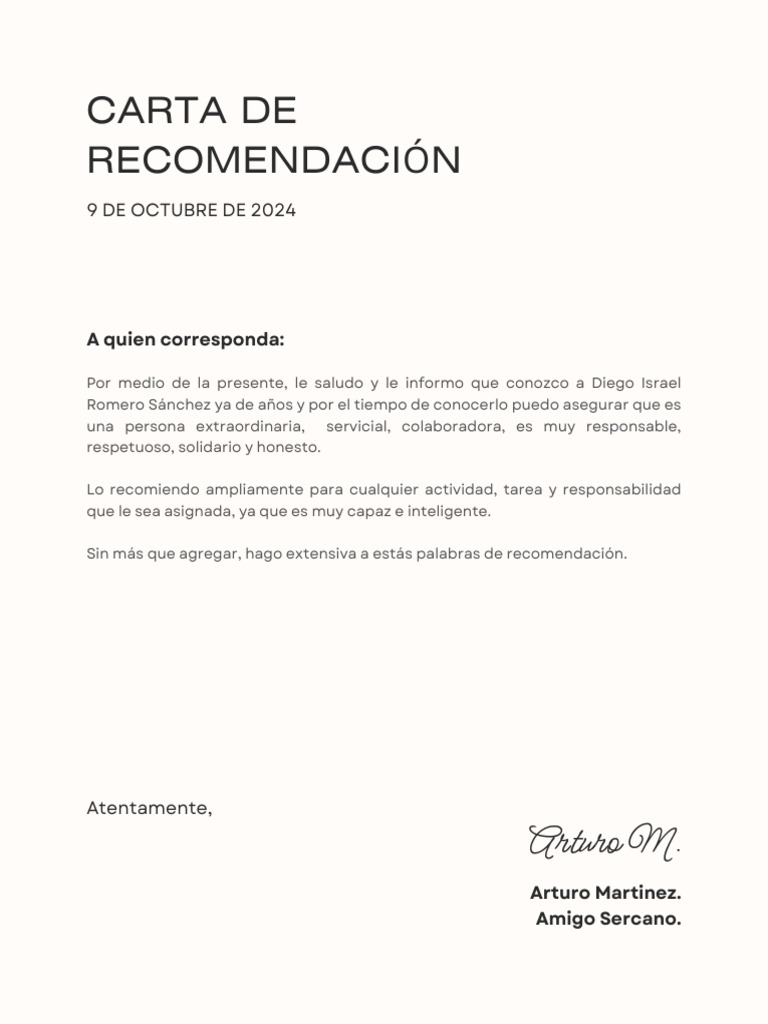 Carta Recomendación Laboral Minimalista Blanco y Negro - 20241009 - 171629 - 0000 | PDF