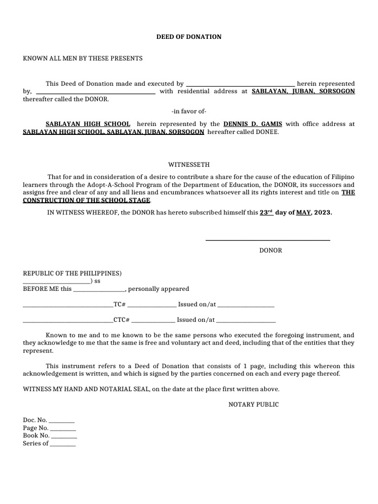 Deed of Donation and Acceptance | PDF | Natural Resources Law | Legal Documents