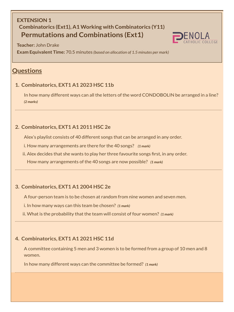 Permutations and Combinations (1) - 1 | PDF | Combinatorics | Discrete Mathematics